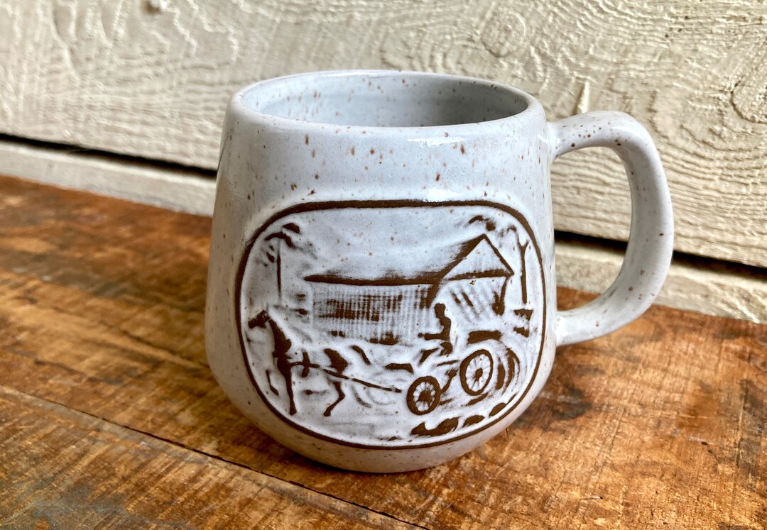 Ceramic Mug Coveted Bridge Horse and Buggy Raised Design Handmade ...