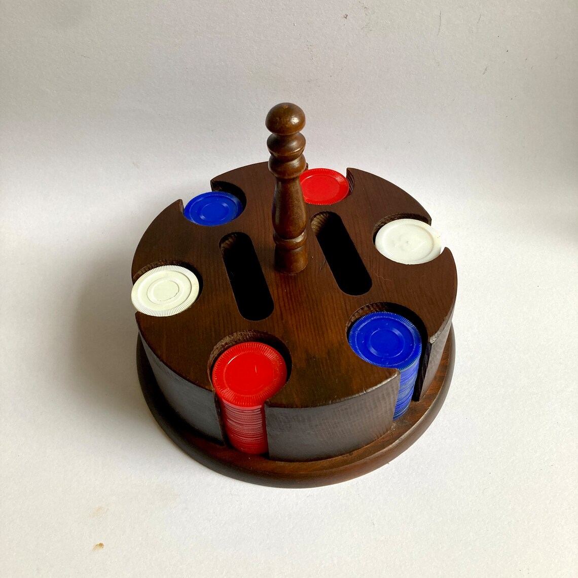 Wood Poker Chip Carousel Cards Poker Set Mid Century Red White - Etsy