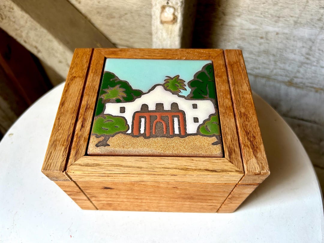 Handmade Wood Box Tile Southwest Design Trinket Jewelry Box Farmhouse ...