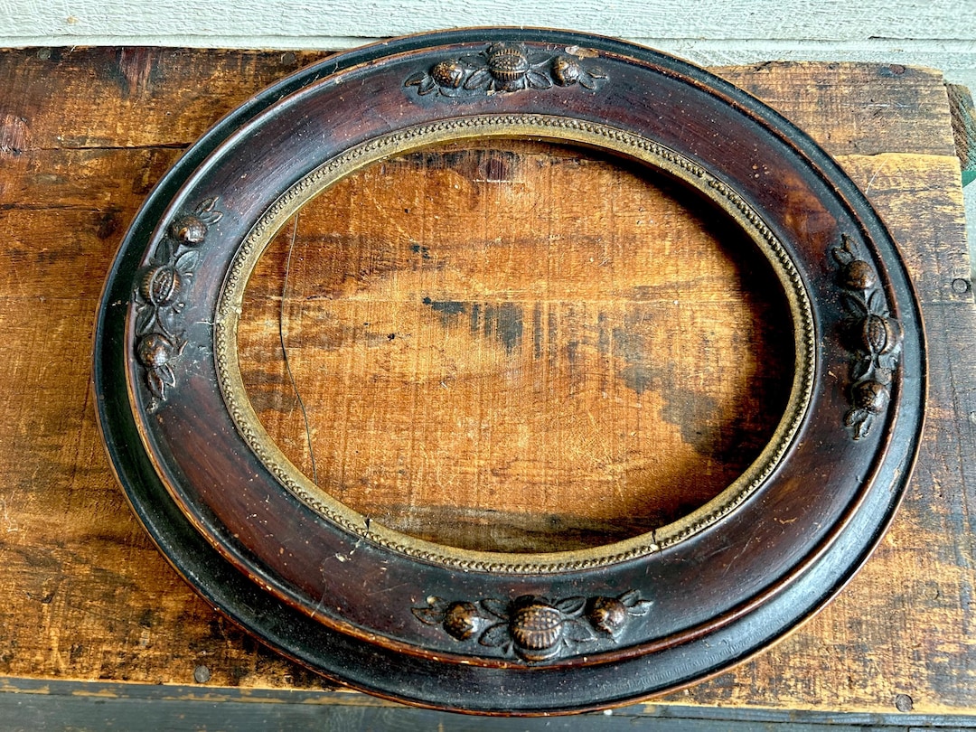 Antique Oval Wood Victorian Frame Raised Floral Design Farmhouse Decor ...