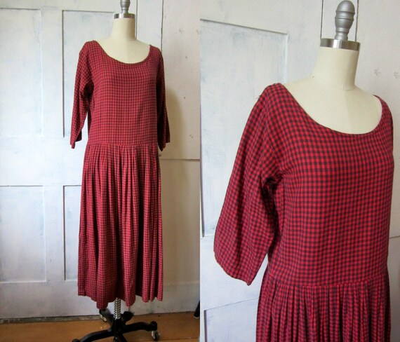 Red and Black Check Dress Flannel Amish 90s Grunge | Etsy