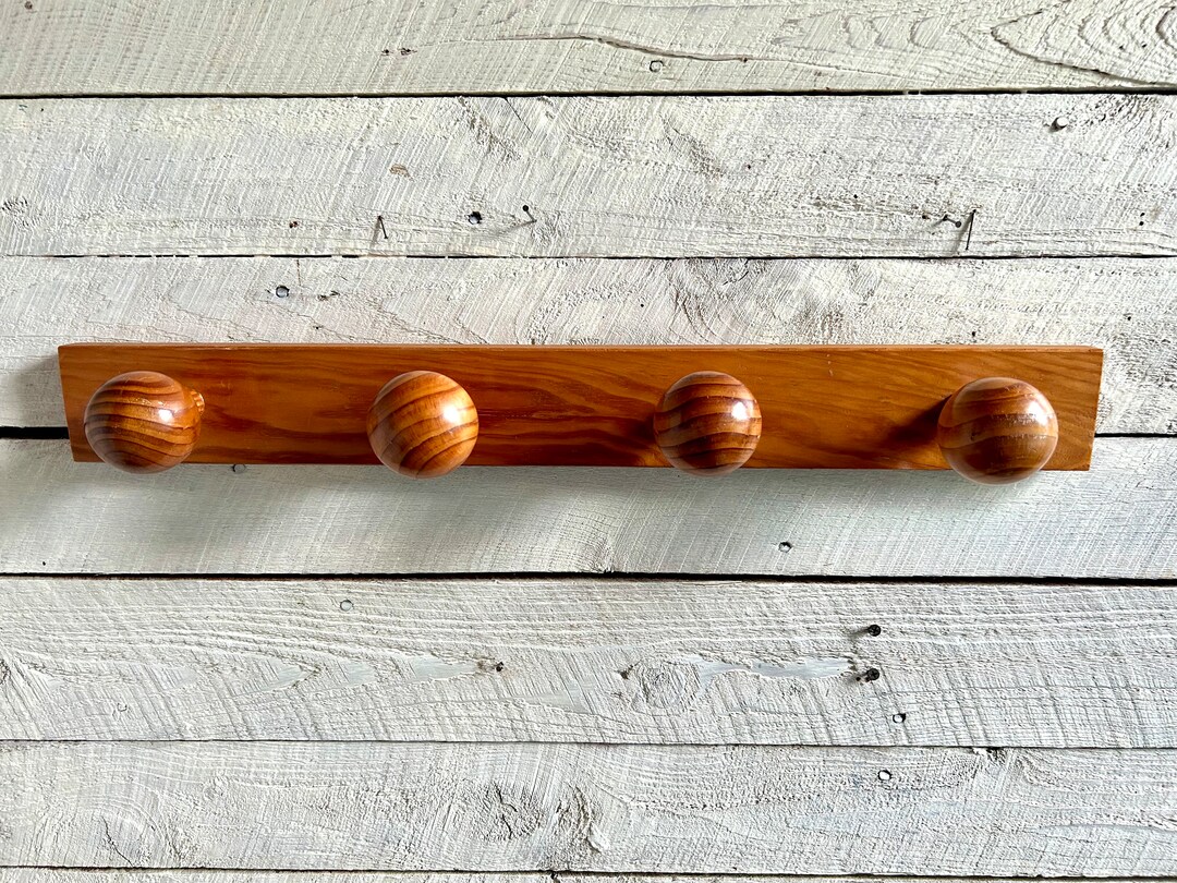 Wood Coat Rack Rustic Decor Farmhouse Wood Pegs 4 Large Ball Pegs ...