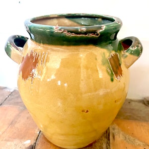 Faux Ancient Pottery Flower Vase Loop Handles Mustard Yellow Green ...
