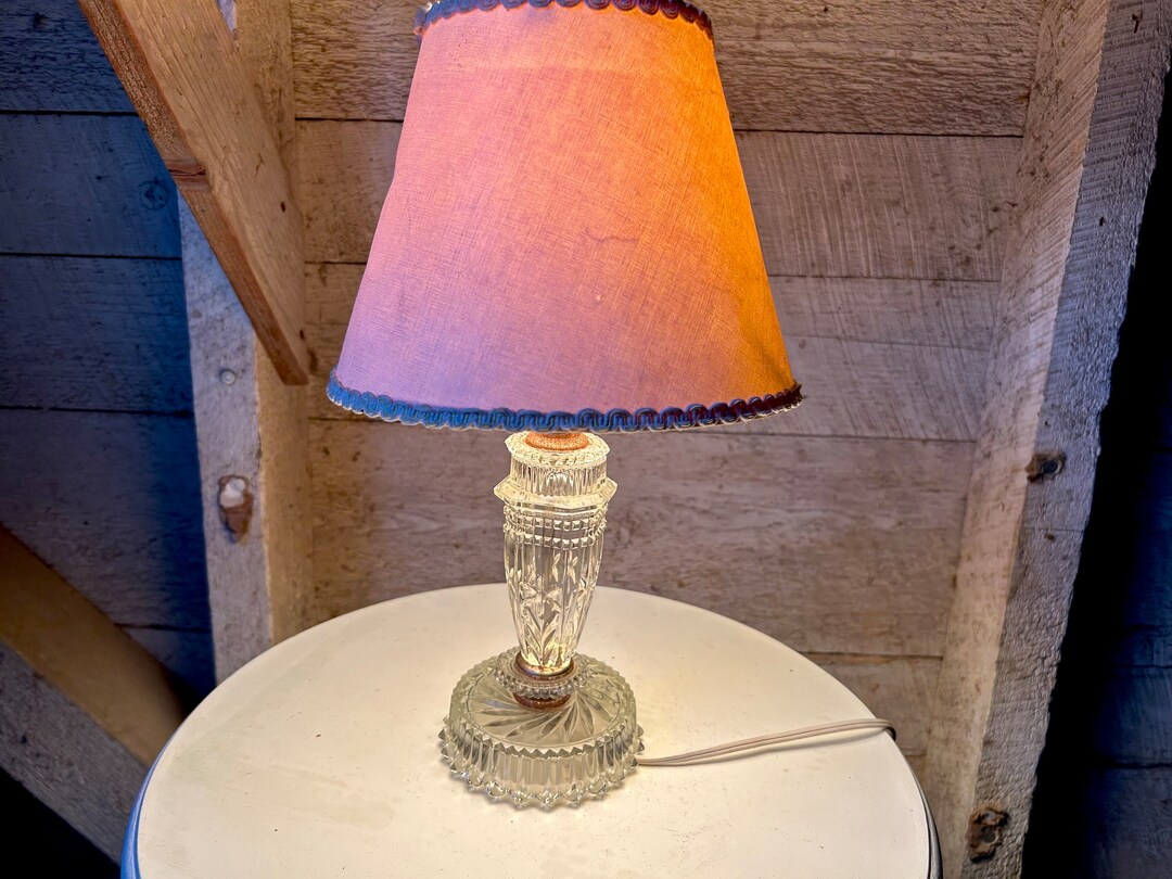 40s Glass Boudoir Table Lamp Small Lamp Floral Design Crystal Lamp - Etsy