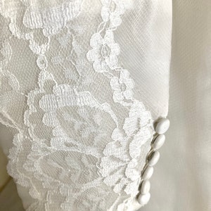 60s Chiffon Lace Wedding Dress High Lace Neck Empire Waist Long Full ...