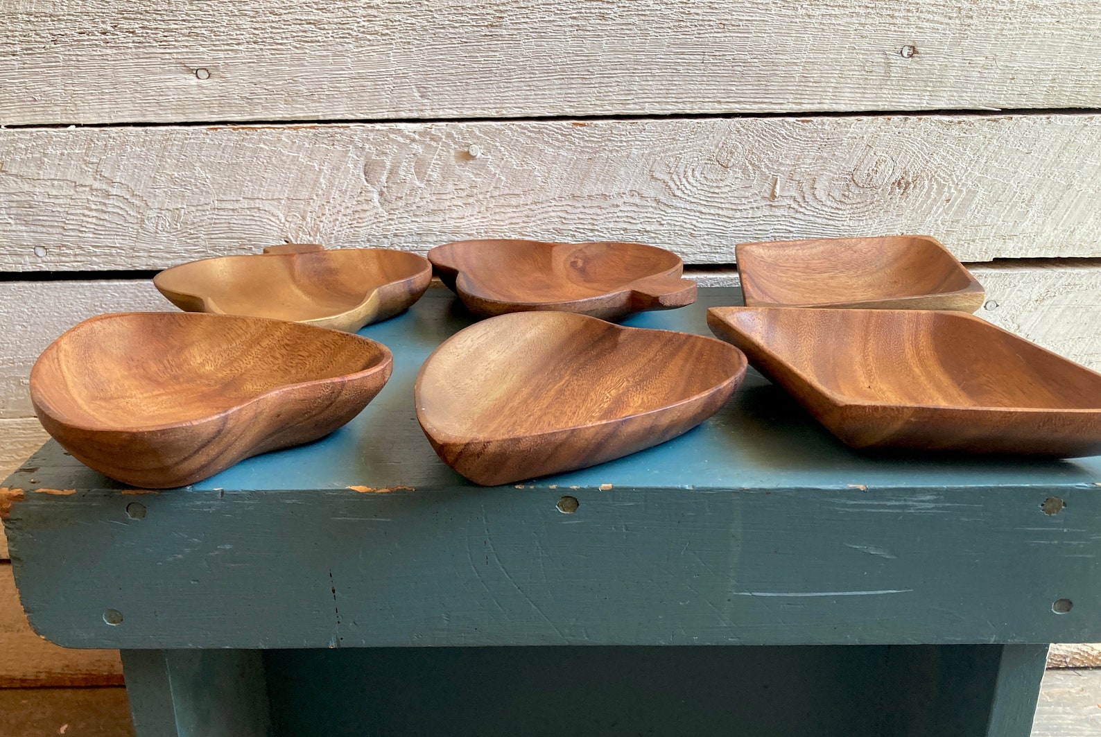 Monkey Pod Wood Bowls Carved Diamond Hearts Clubs Mid Century Tiki ...