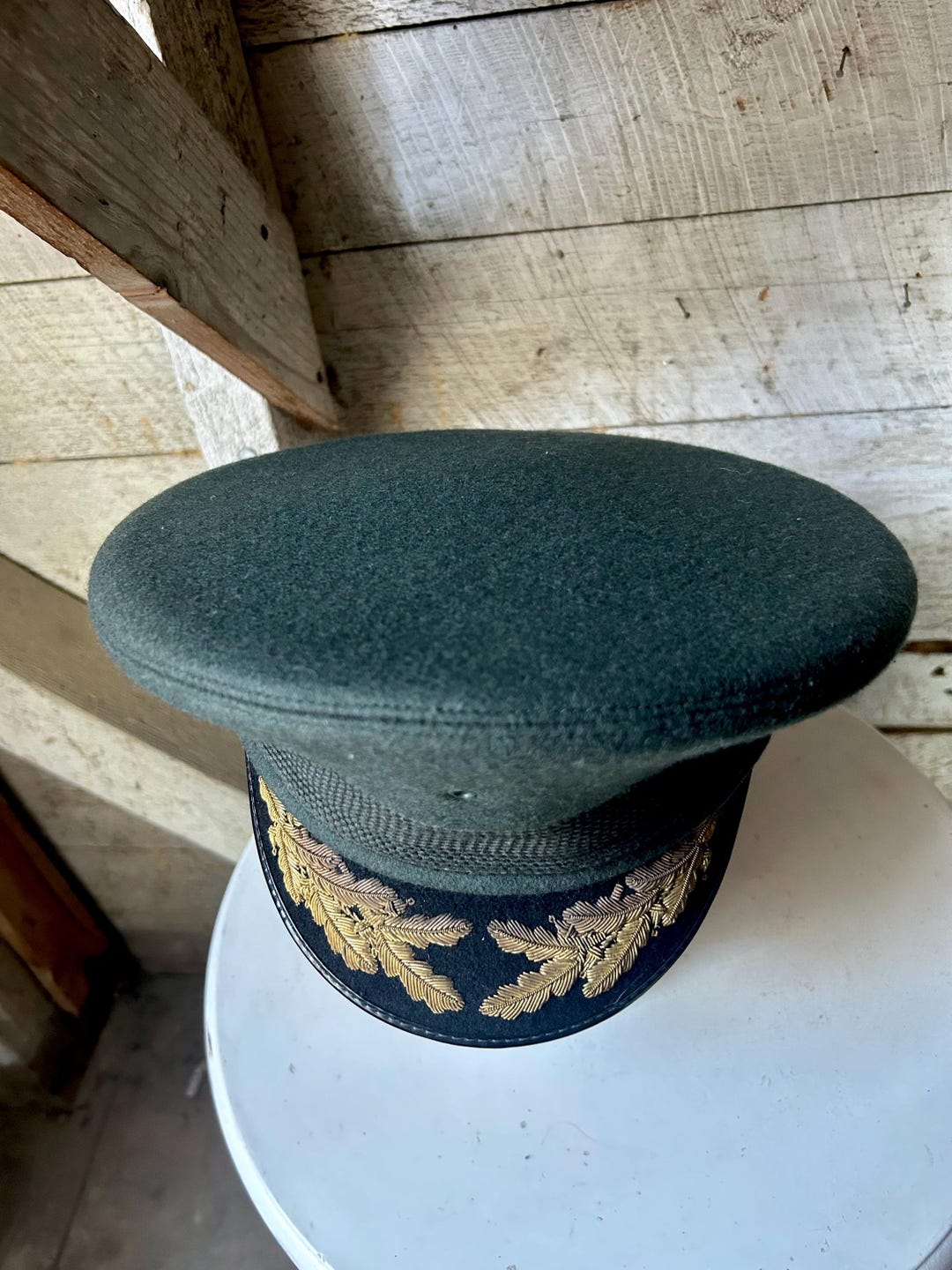 Green Wool Military Dress Uniform Hat Kingform Cap Gold Oak Leaves Rim ...