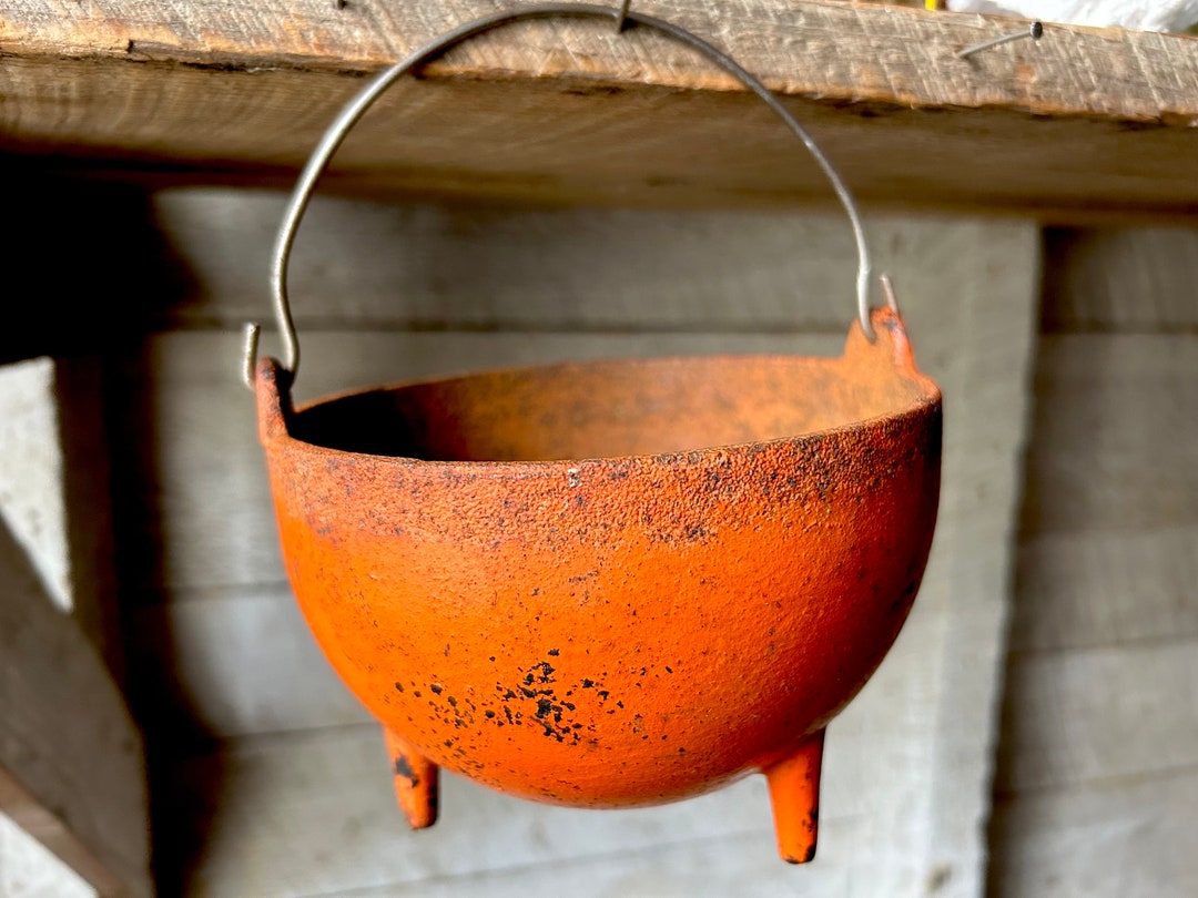 Antique Cast Iron Small Orange Pot Farmhouse Decor Planter Primitive ...
