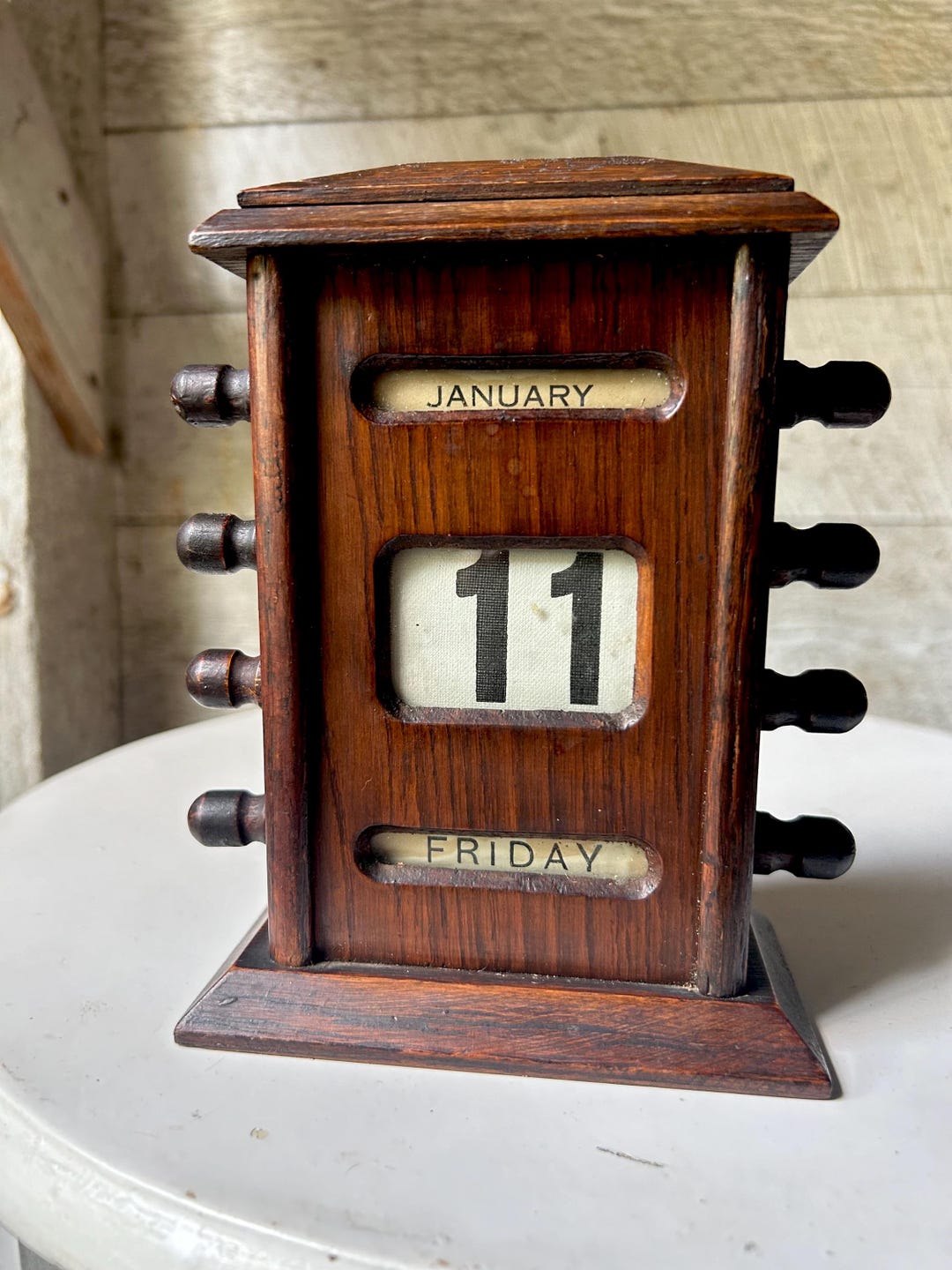 Antique 1900s Wood Perpetual Desk Calendar Month Day Date Made in ...