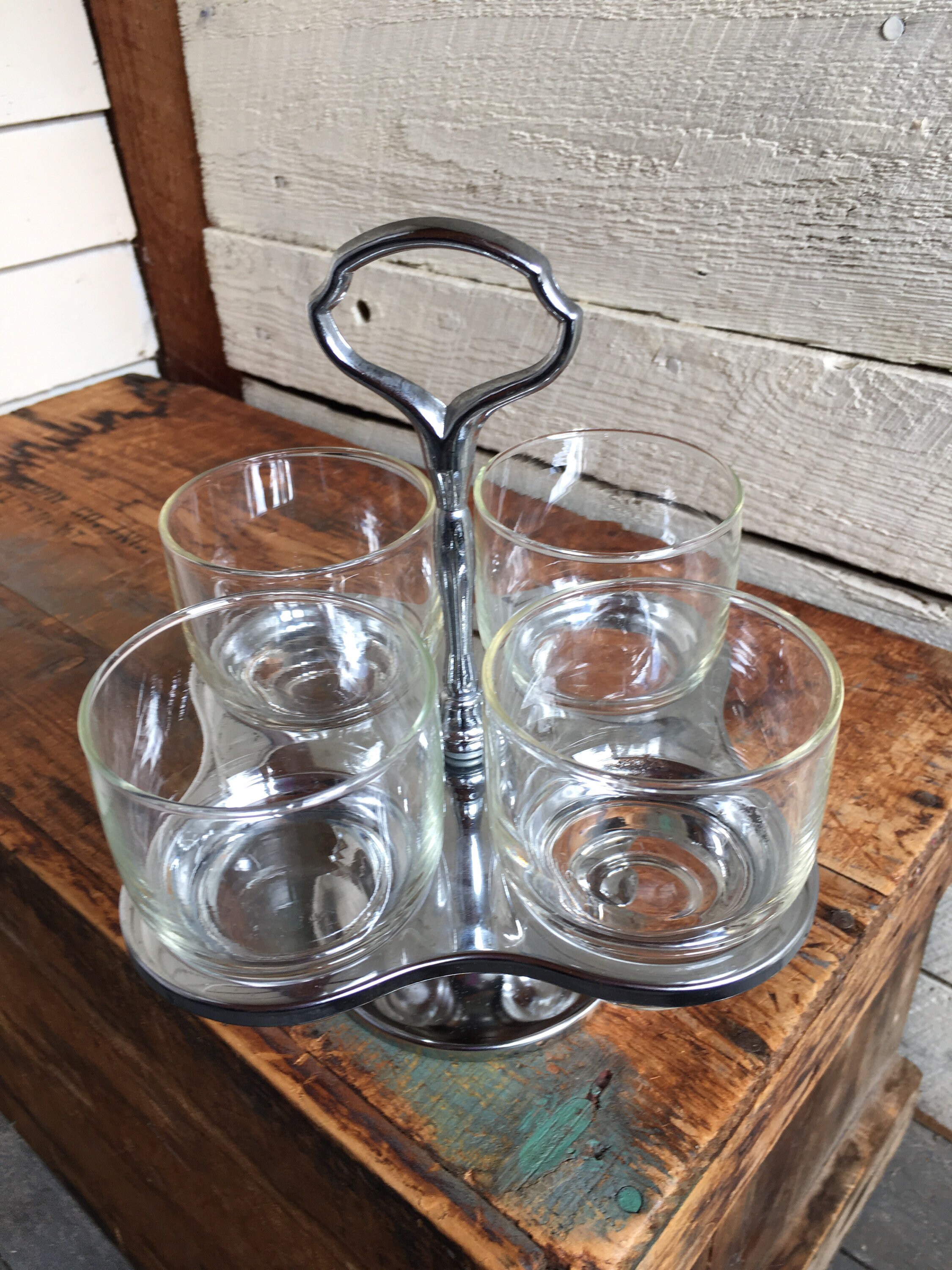 Mid Century Barware - Lazy Susan Drink Caddy - Chrome Holder - 4 ...