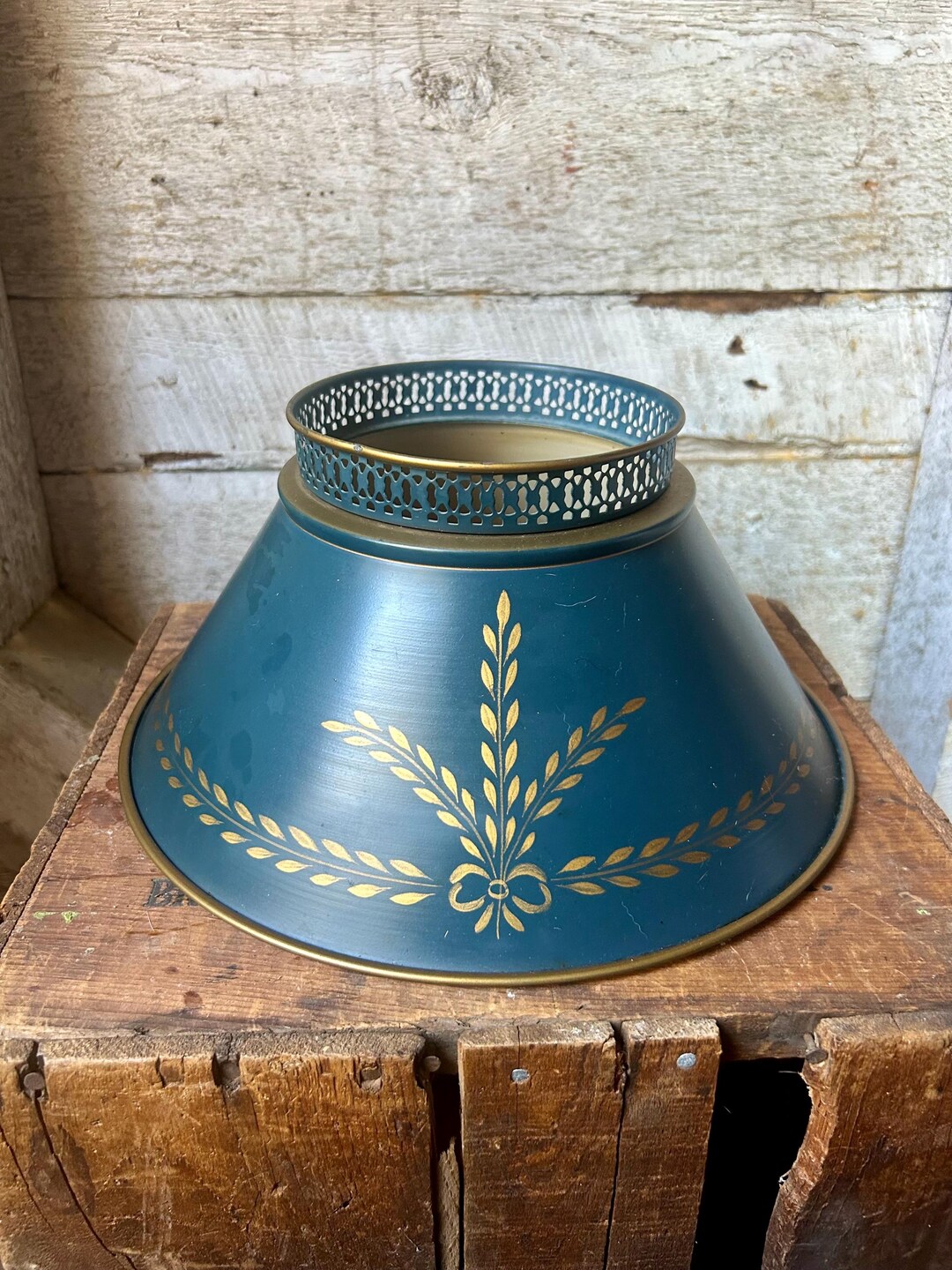Toleware Teal Metal Lamp Shade Gold Design Farmhouse Decor - Etsy