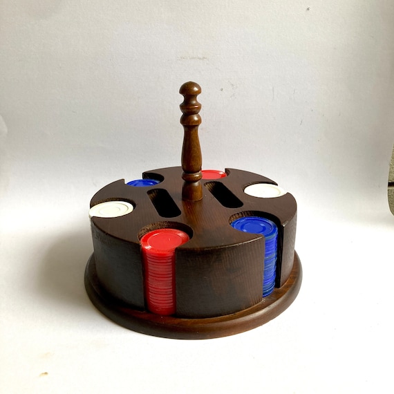 Wood Poker Chip Carousel Cards Poker Set Mid Century Red White - Etsy