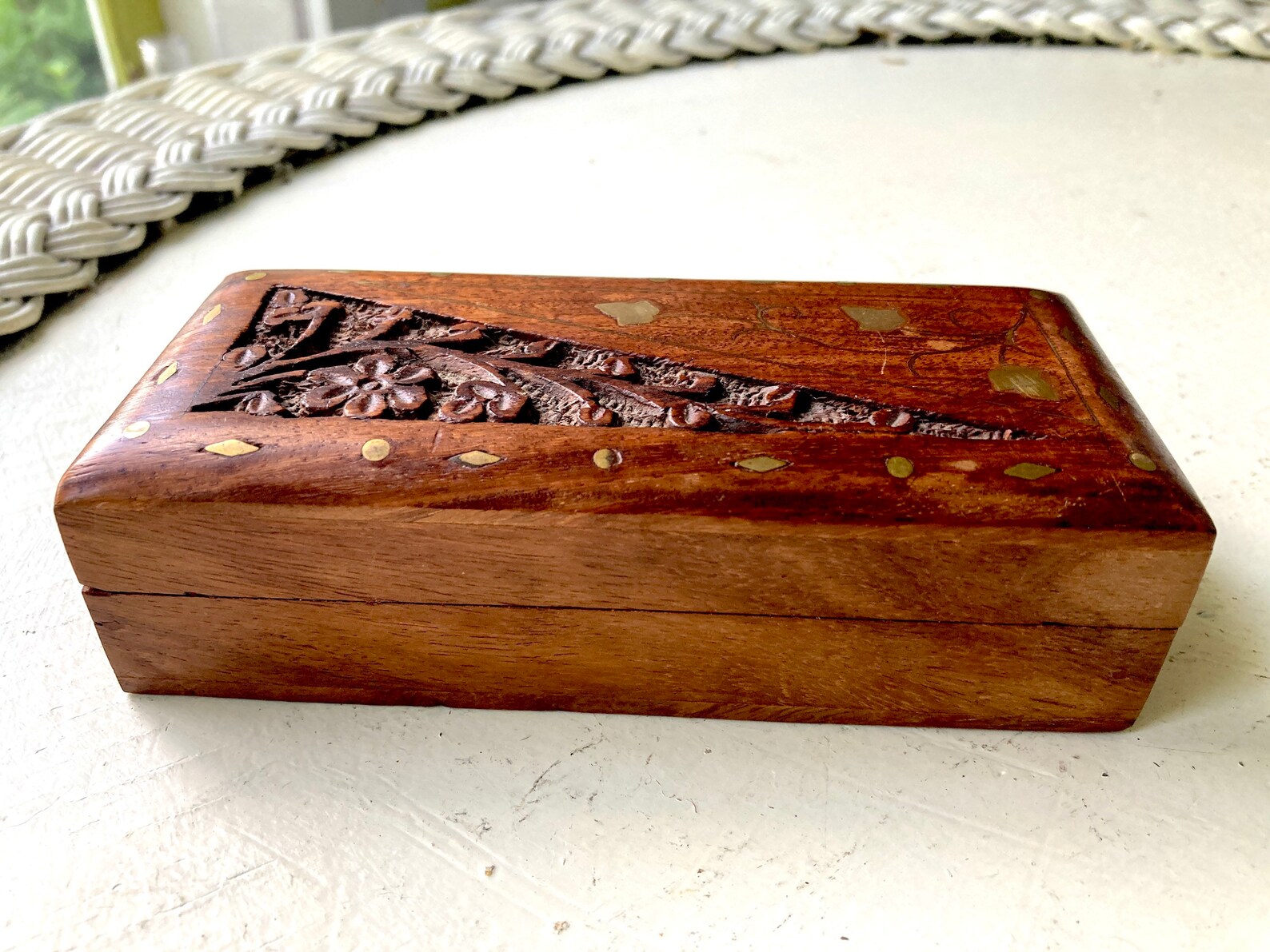 Wood Box Hand Carved Copper Inlay Floral Design Jewelry Box - Etsy