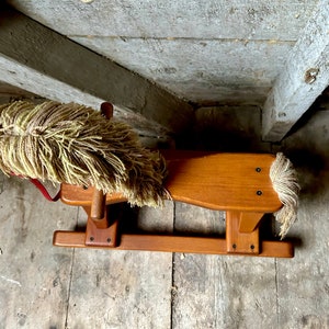 Wood Rocking Horse Child Toy Wool Mane and Tail Red Harness Handmade - Etsy