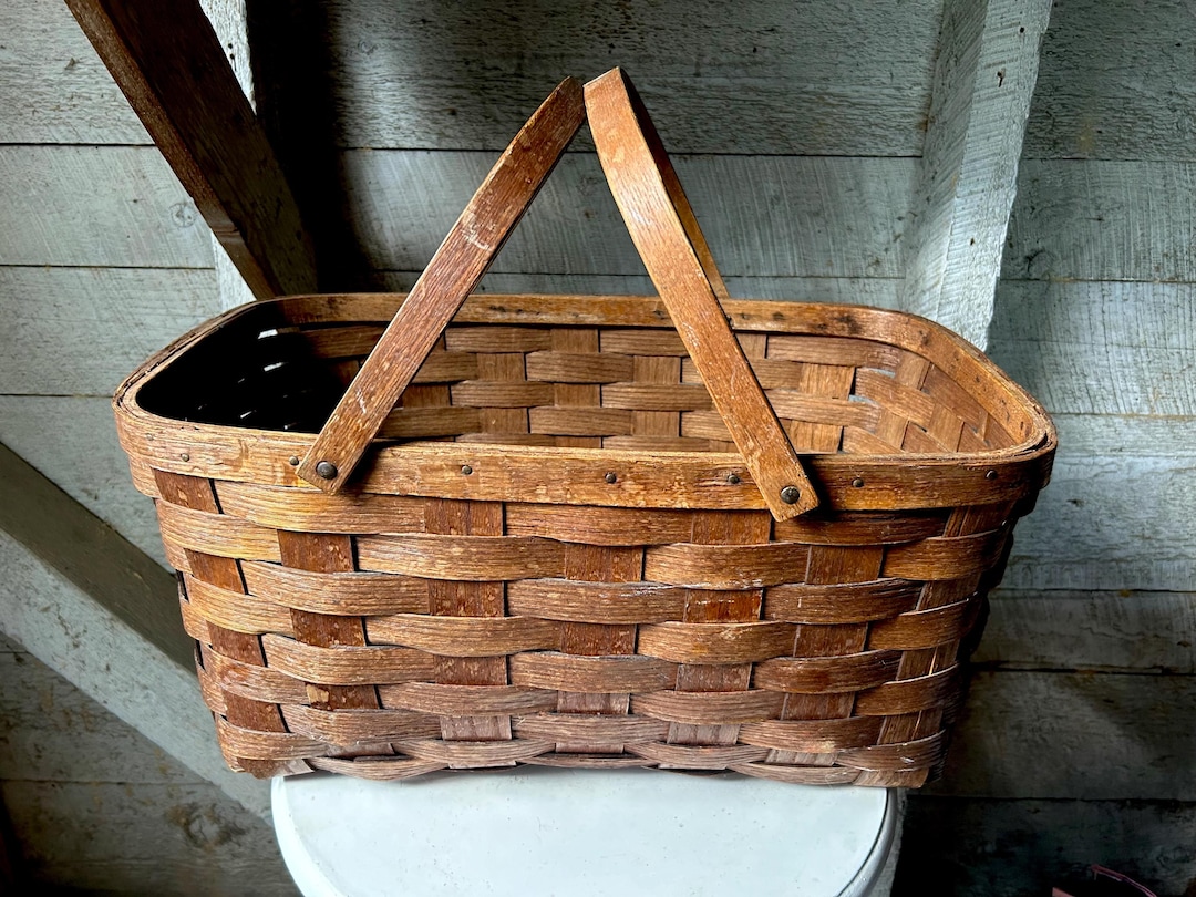 Antique Split Wood Basket - Farmhouse - Large Basket - Bent Wood Handle ...