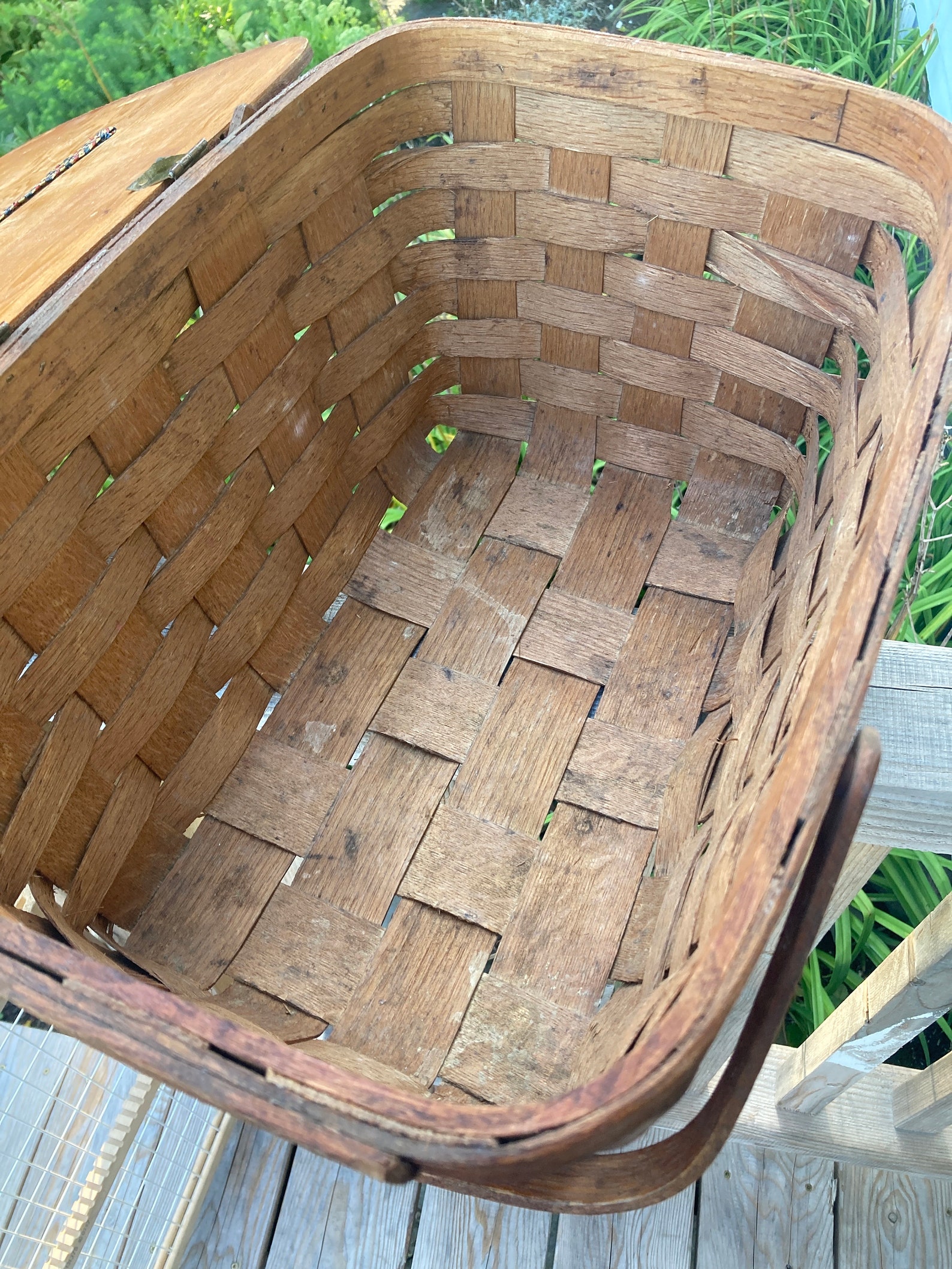 Picnic Basket Split Wood 2 Handles Wood Lid Large Basket Farmhouse ...