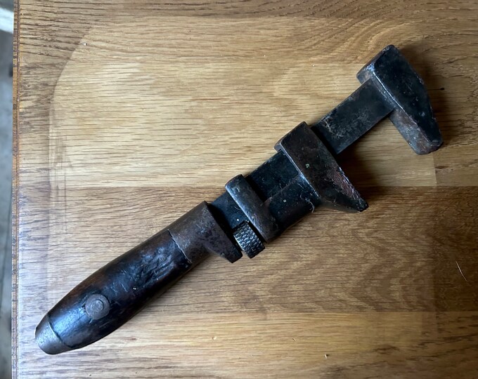 Antique Large Iron Wrench Wood Handle Monkey Wrench Pipe Wrench Made in ...