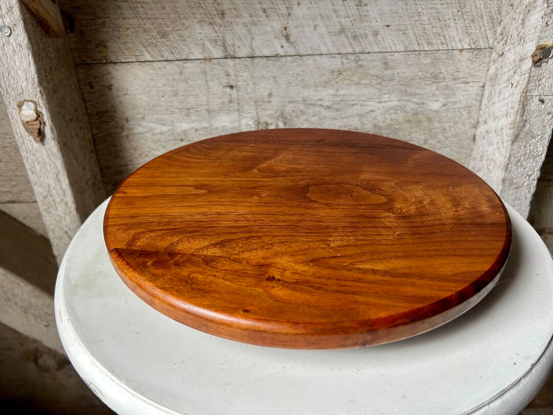 Mid Century Wood Round Lazy Susan Plate Party Appetizer Tray Ball ...