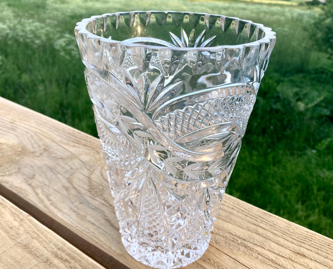 Lead Crystal Cut Glass Vase Diamond Pattern Large Vase Flower Vase - Etsy