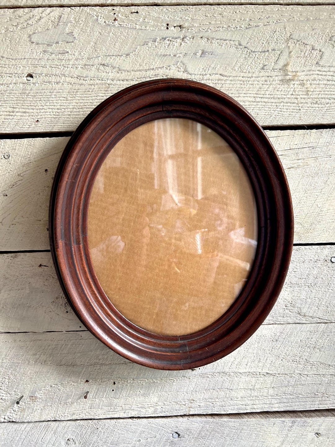 Antique Oval Wood Frame Glass Deeply Ribbed Edge Farmhouse Decor ...