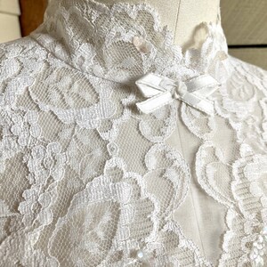 60s Chiffon Lace Wedding Dress High Lace Neck Empire Waist Long Full ...