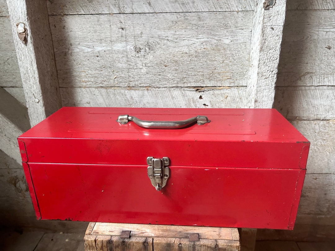 Tool Box Metal Red Distressed Tool Box Storage Industrial Box Removable ...