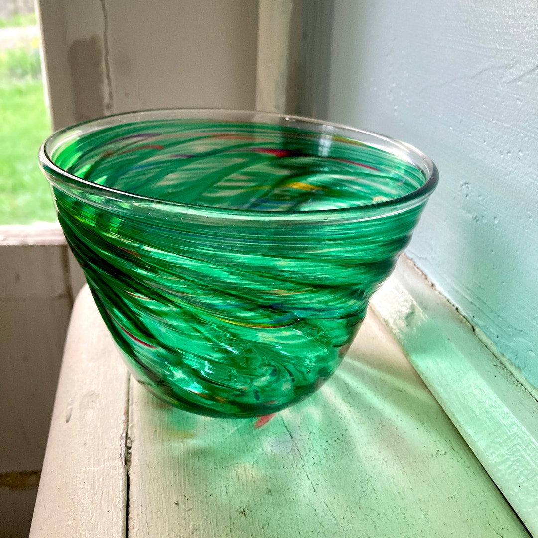 Green Art Glass - Handmade Hand Blown Glass - Swirl Design - Home Decor ...
