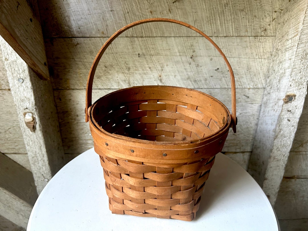 Longaberger Split Wood Basket Bent Wood Handle Farmhouse Garden Basket ...