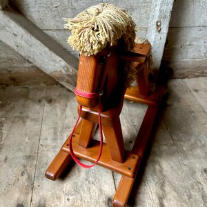 Wood Rocking Horse Child Toy Wool Mane and Tail Red Harness Handmade - Etsy