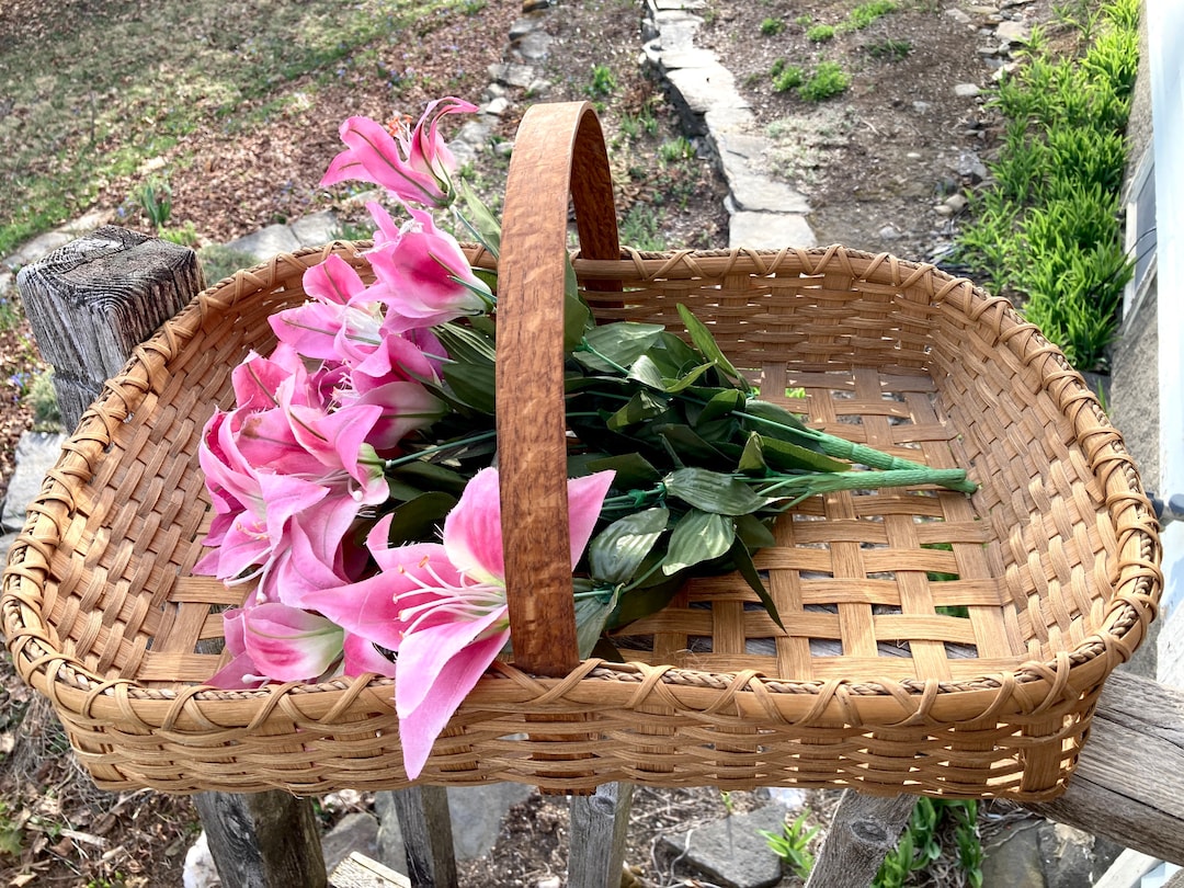 Split Wood Basket - Farmhouse - Large Flower Basket - Bent Wood Handle ...