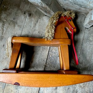 Wood Rocking Horse Child Toy Wool Mane and Tail Red Harness Handmade - Etsy