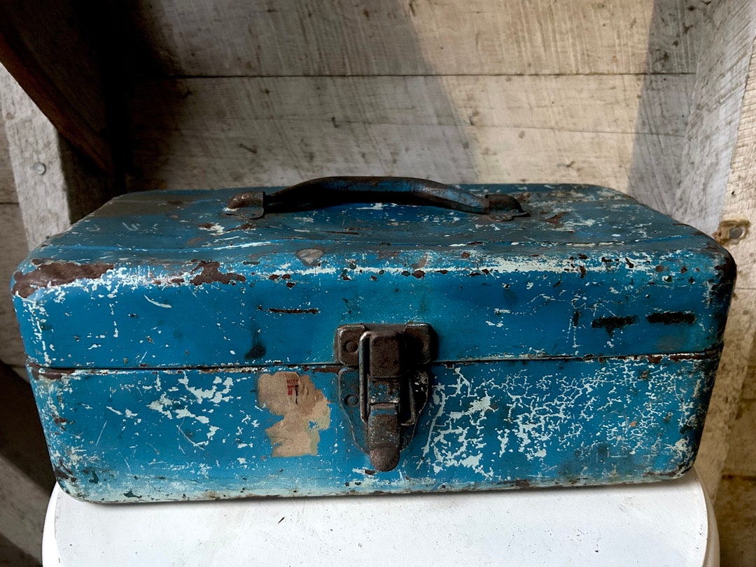 Tool Box Metal Blue Distressed Rusty Tool Box Storage Industrial Box ...