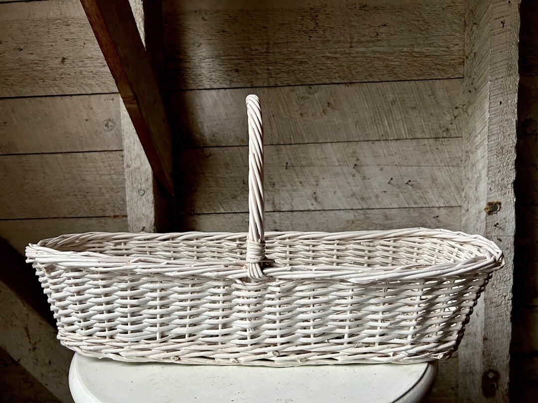 Willow Flower Basket Farmhouse Painted White Oval Storage Rustic ...