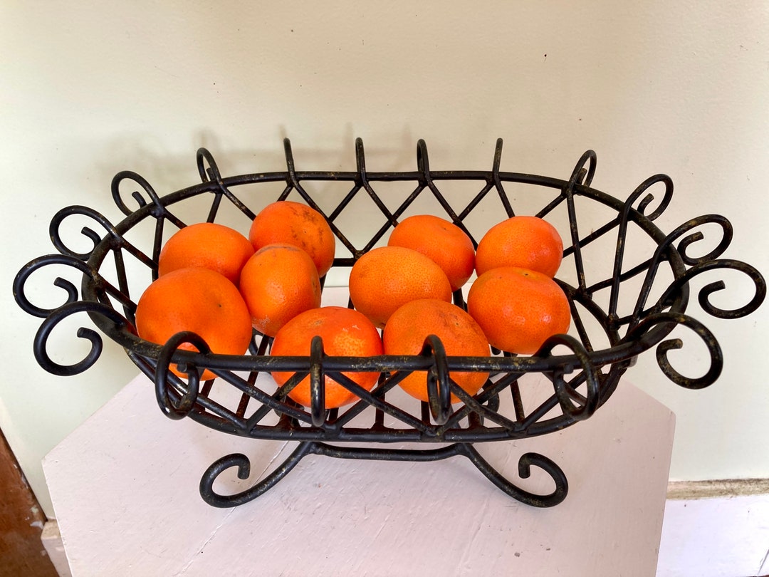 Black Heavy Iron Wire Basket Fruit Basket Kitchen Organizer Table ...