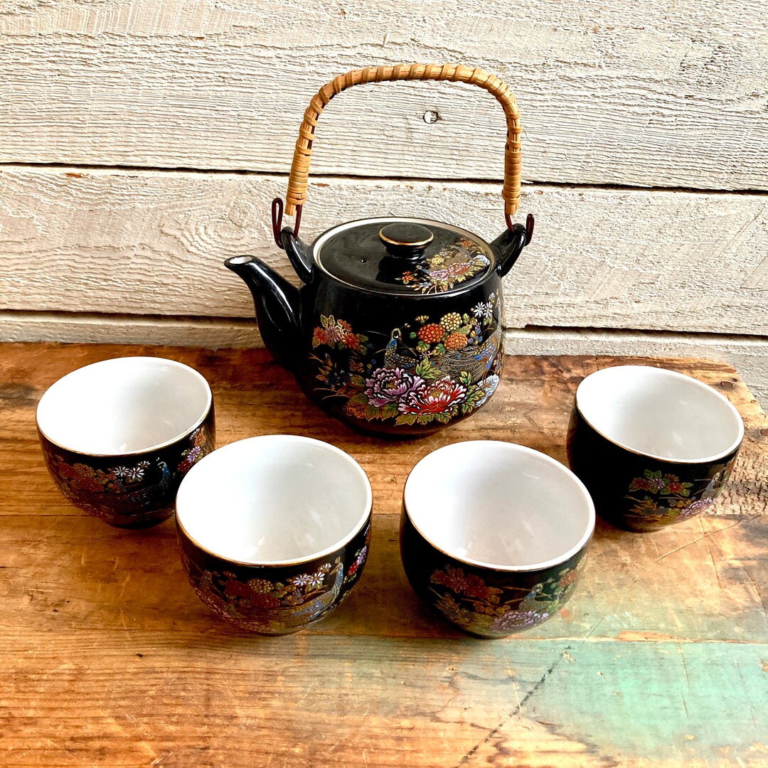 Vintage Japanese Teapot Porcelain Peacock and Flower Gold Glazed Design ...