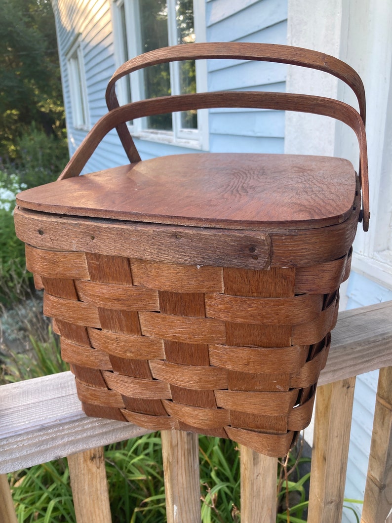 Picnic Basket Split Wood 2 Handles Wood Lid Large Basket Farmhouse ...