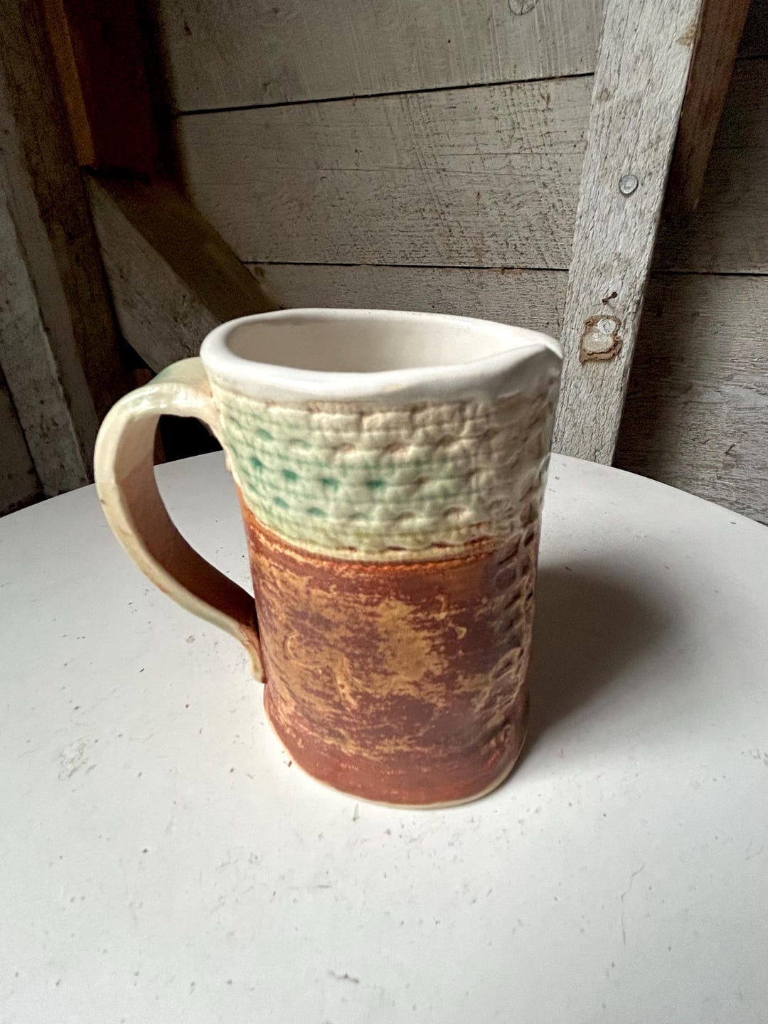 Handmade Slab Impressed Design Cream Blue Green Artist Made Ceramic ...