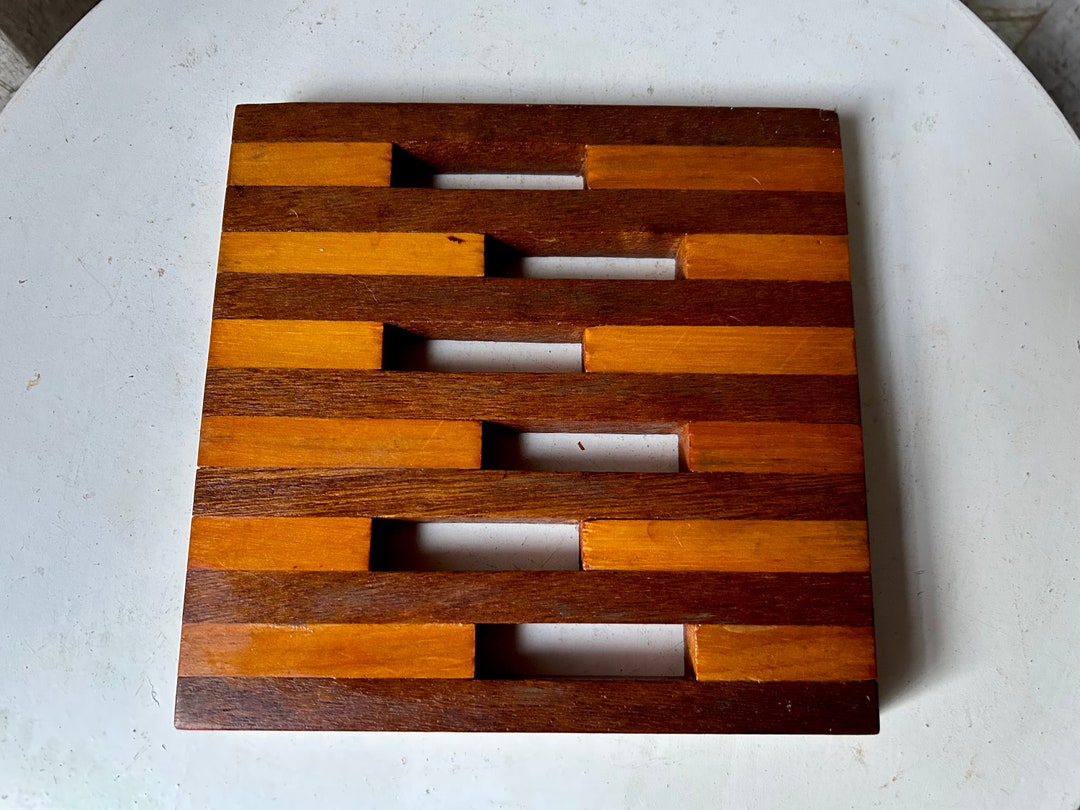 Wood Trivet Square Two Tone Wood Handmade Table Protector Farmhouse ...