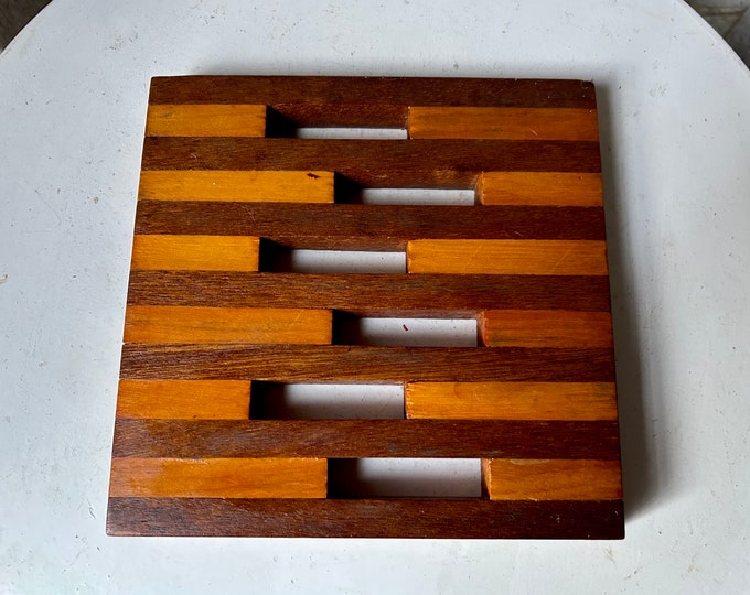 Wood Trivet Square Two Tone Wood Handmade Table Protector Farmhouse ...