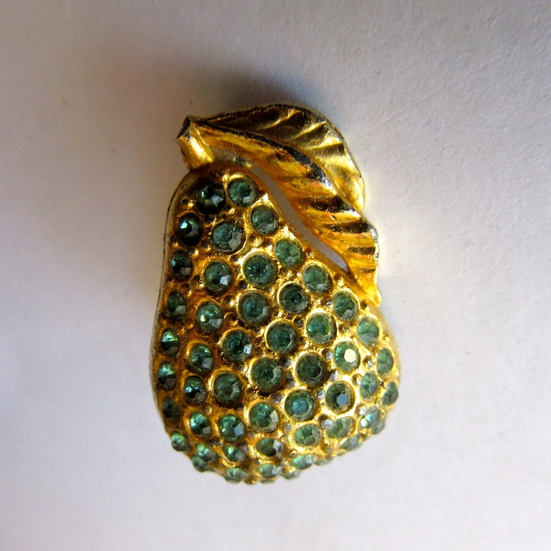 Pear Rhinestone Brooch Green Rhinestone Pear Pin Fruit - Etsy