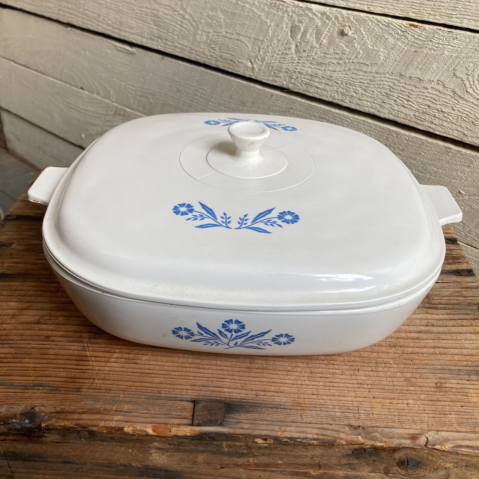 60s Corning Ware Casserole With Lid Pyrocetsm Blue Corn Flower Square ...