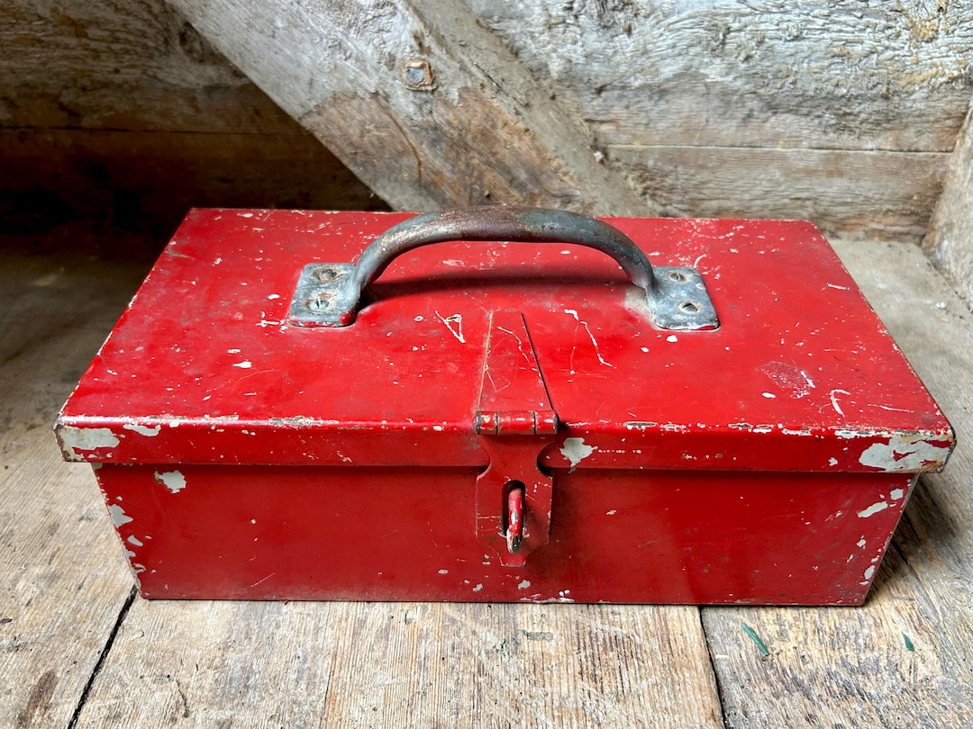 Tool Box Heavy Metal Red Distressed Tool Box Storage Industrial Iron ...