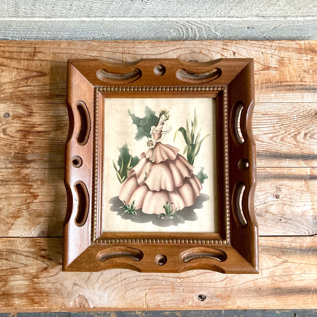 40s 50s Wood Frame Small Frame Cut Out Flare Design Mid Century Frame ...