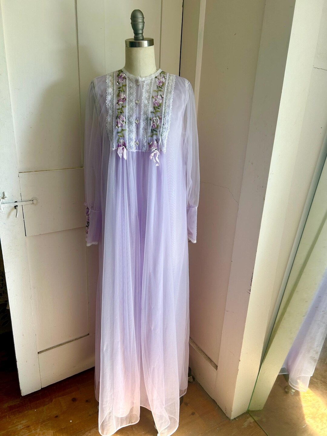 60s Lavender Peignoir Set Sheer Negligee Set Nightgown Robe Lingerie ...