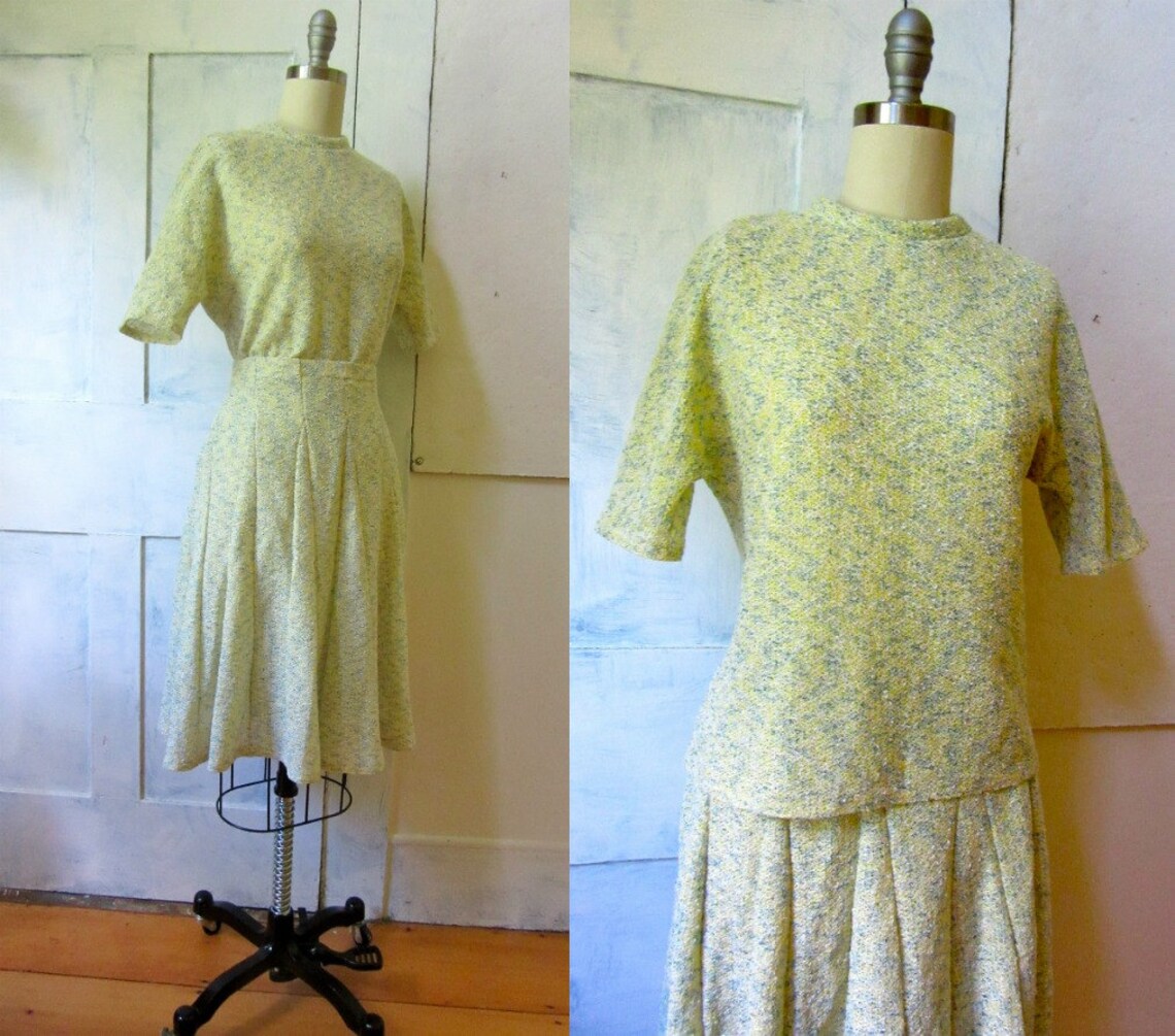 60s Knit Top and Skirt Gored Panel Skirt Short Sleeves - Etsy