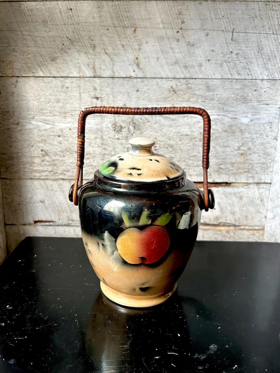 20s Art Deco Lusterware Biscuit Barrel Jar Peaches England Farmhouse ...