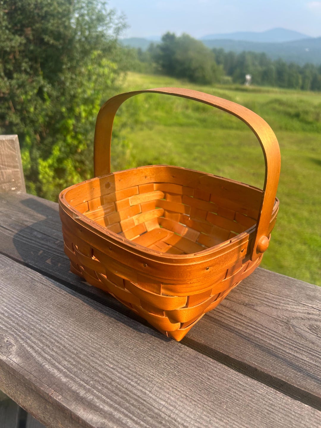 Vintage Maple Split Wood Basket Farmhouse Square Basket Bent Wood ...