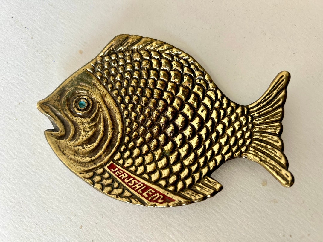 Brass Fish Jerusalem Trinket Dish Wall Hanging Gold Color Trinket ...