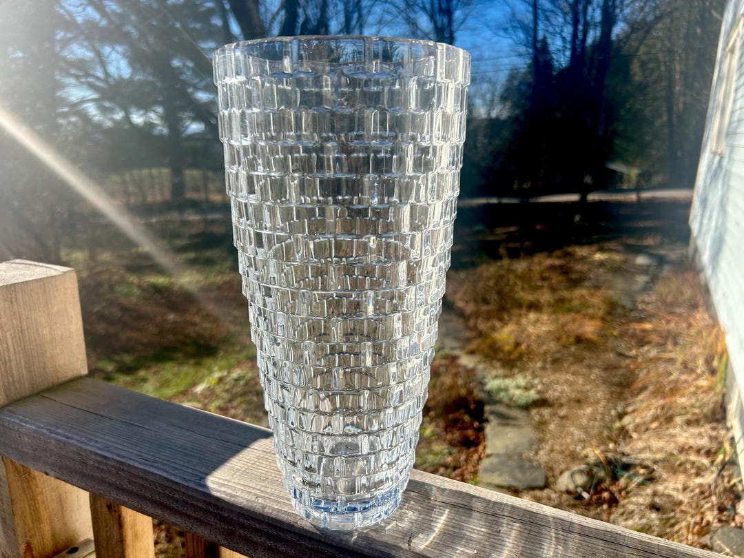 Large Crystal Glass Vase Rectangular Pattern Heavy Tall Flower Vase - Etsy