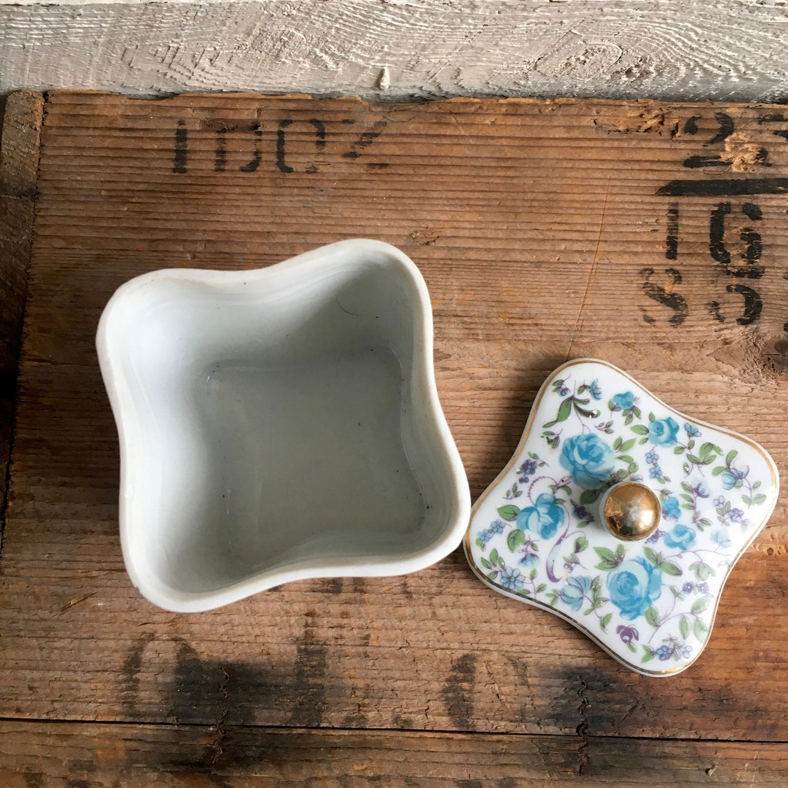 Porcelain Floral Box Curved Shape Trinket Box Gold Trim - Etsy